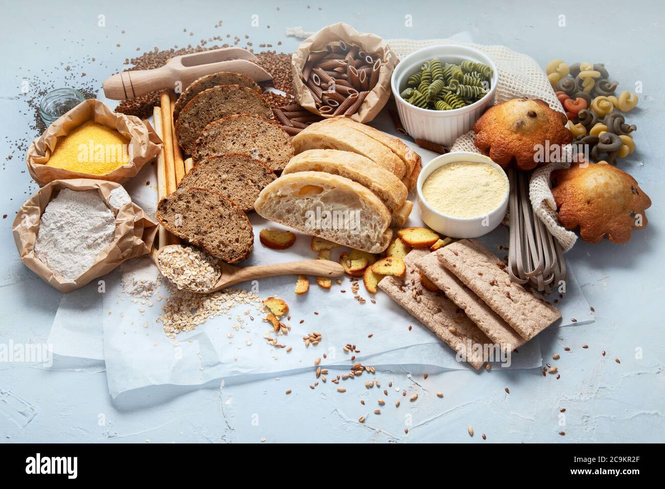 Different types of high carbohydrate food. Selection of good sources of ...