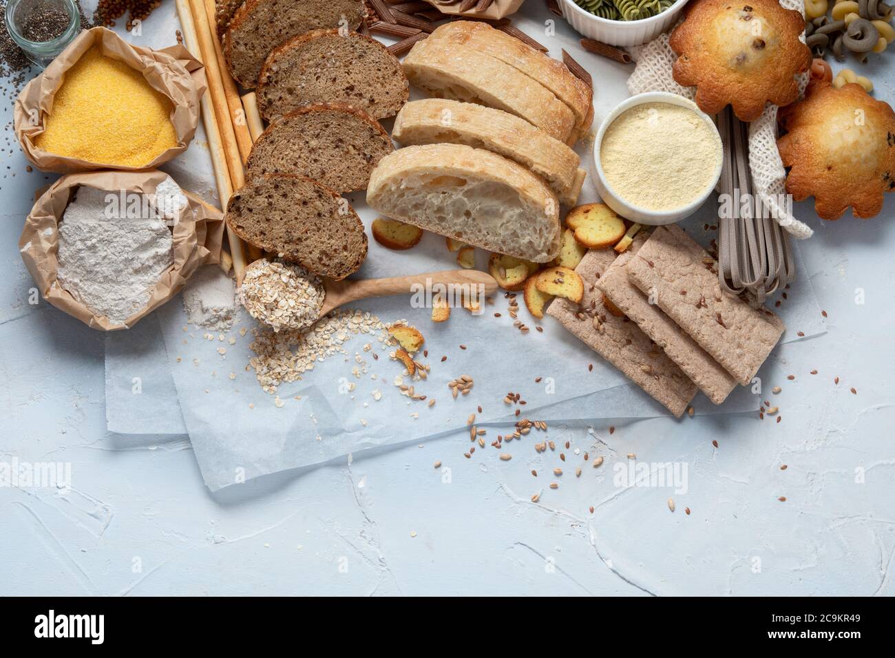 Different types of high carbohydrate food. Selection of good sources of ...