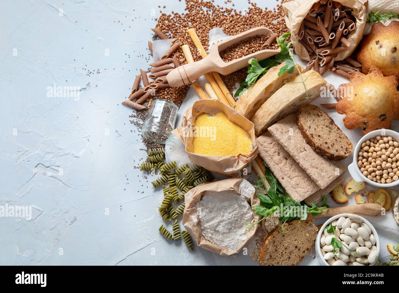 Different types of high carbohydrate food. Selection of good sources of ...