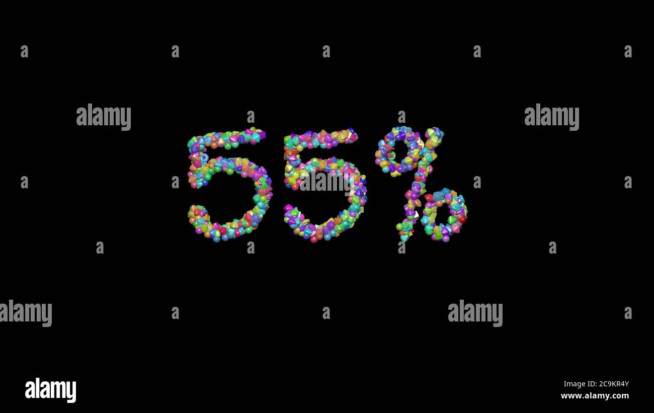 %: 3D illustration of the text made of small objects over a black ...