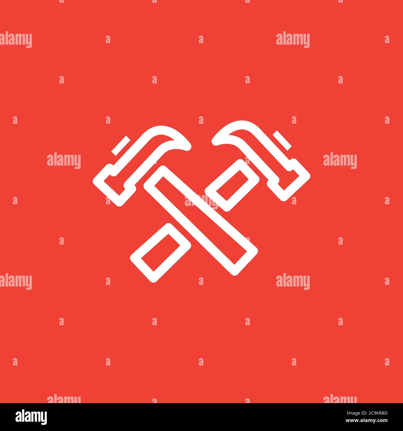 Hammer Crossed Line Red Icon On White Background. Red Flat Style Vector ...