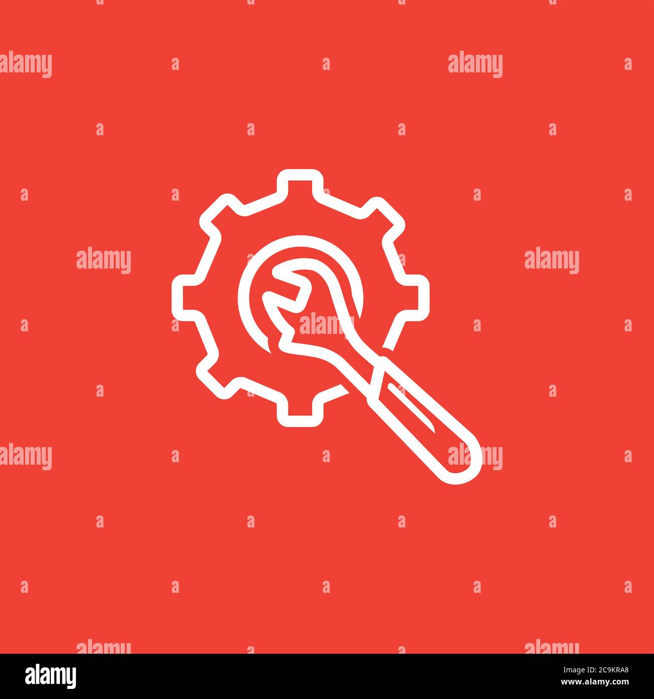 Service Tools Red Line Icon On White Background. Red Gear Wheel ...