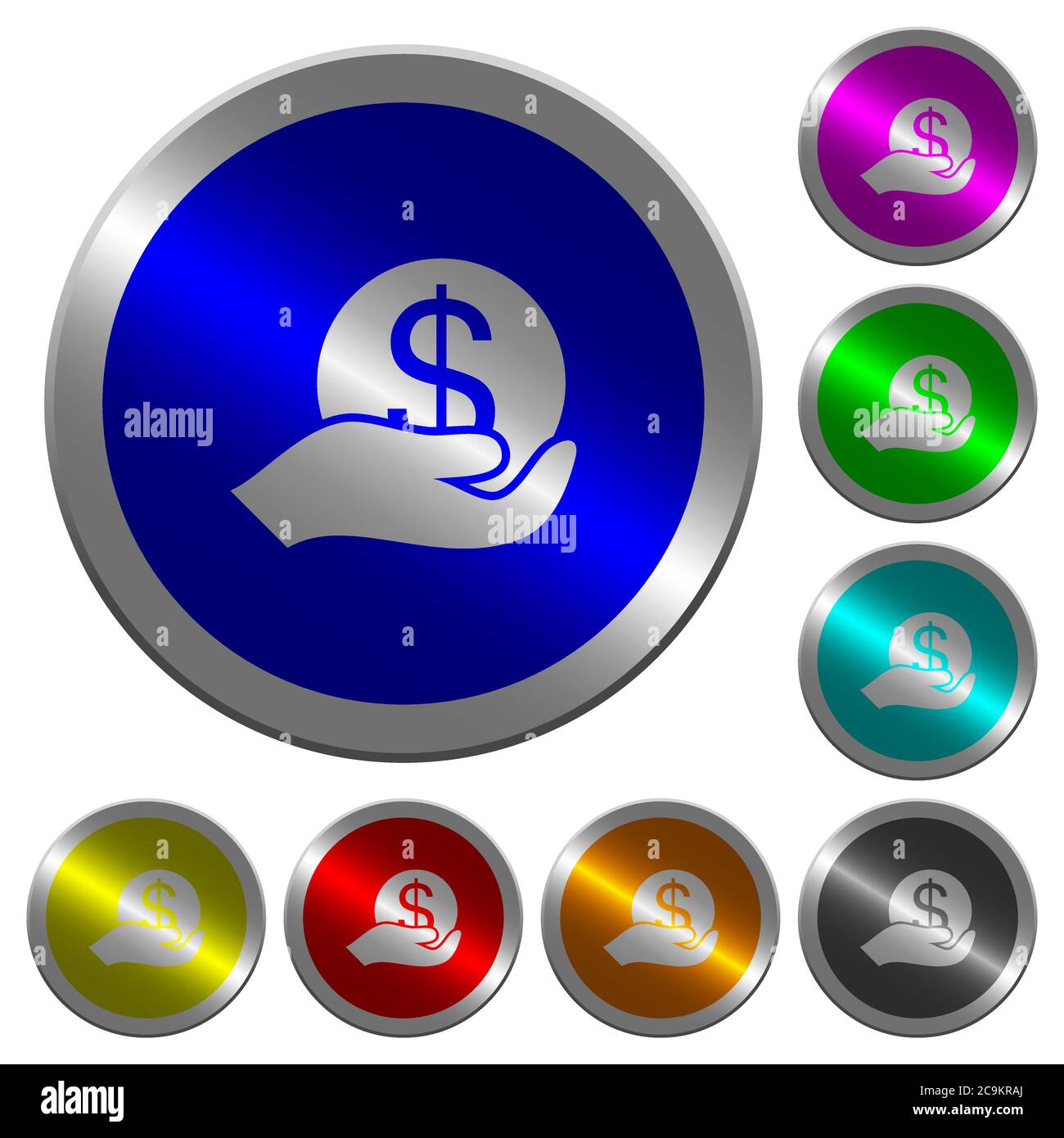 Save money icons on round luminous coin-like color steel buttons Stock ...