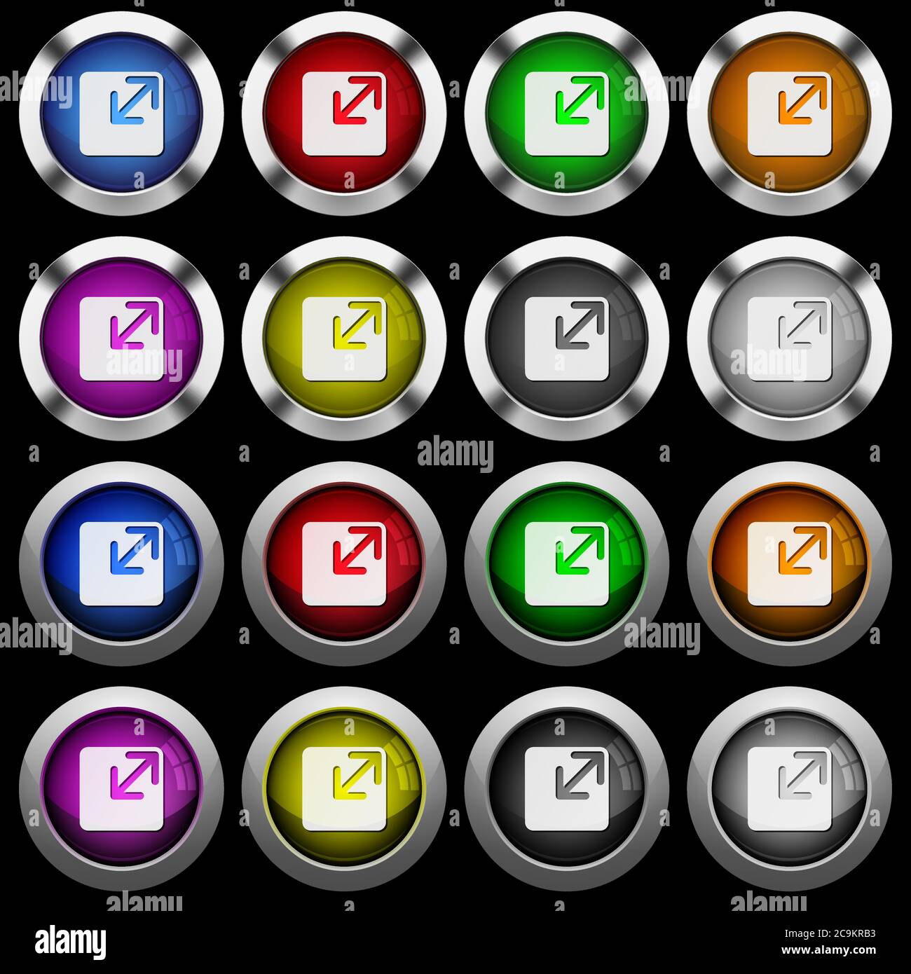 Resize window white icons in round glossy buttons with steel frames on ...