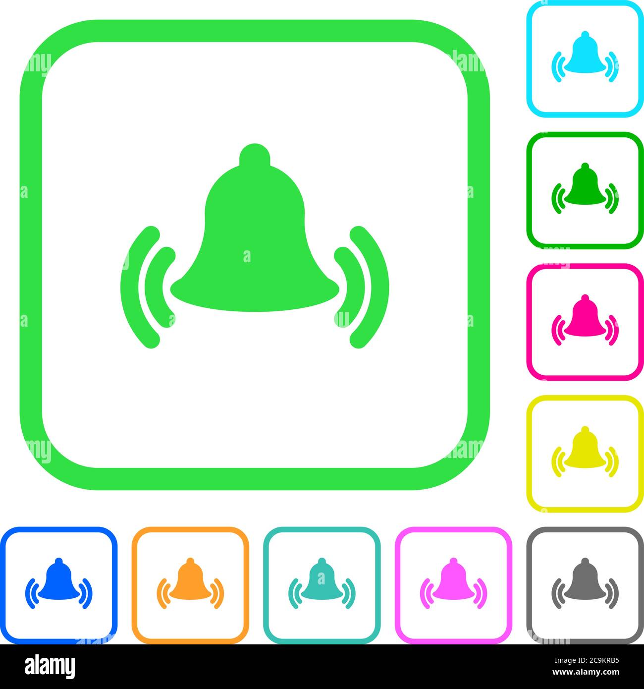 Ringing bell vivid colored flat icons in curved borders on white ...