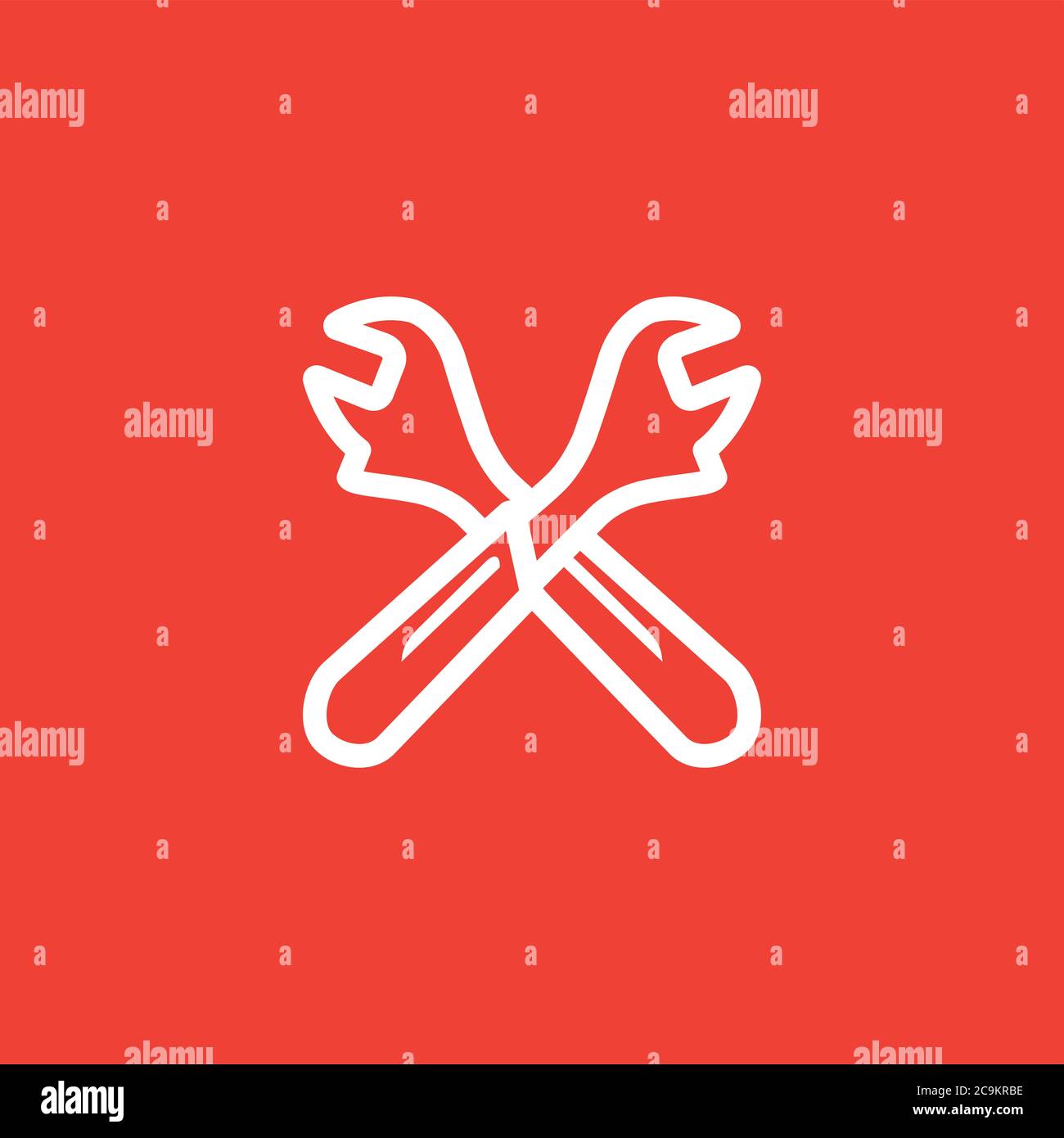 Wrench Crossed Line Red Icon On White Background. Red Flat Style Vector ...