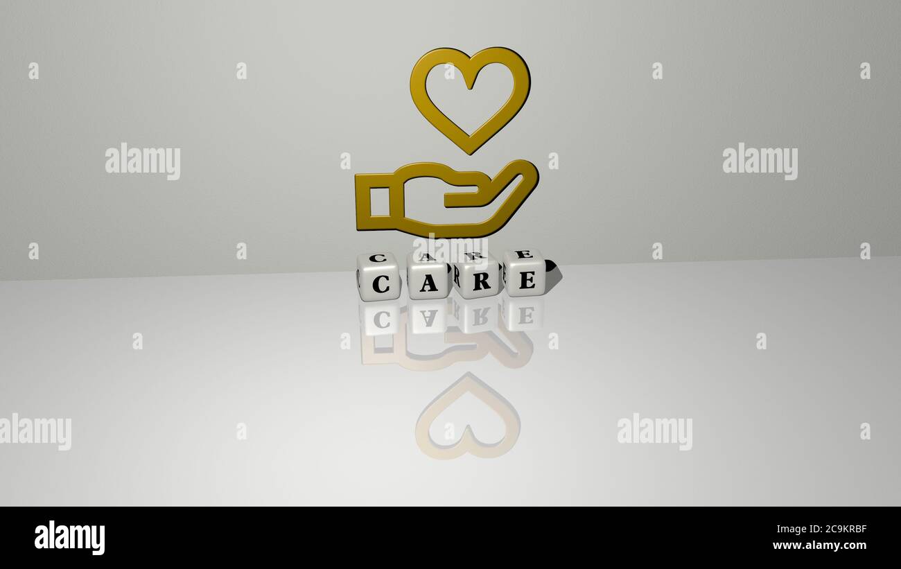 3D representation of care with icon on the wall and text arranged by ...