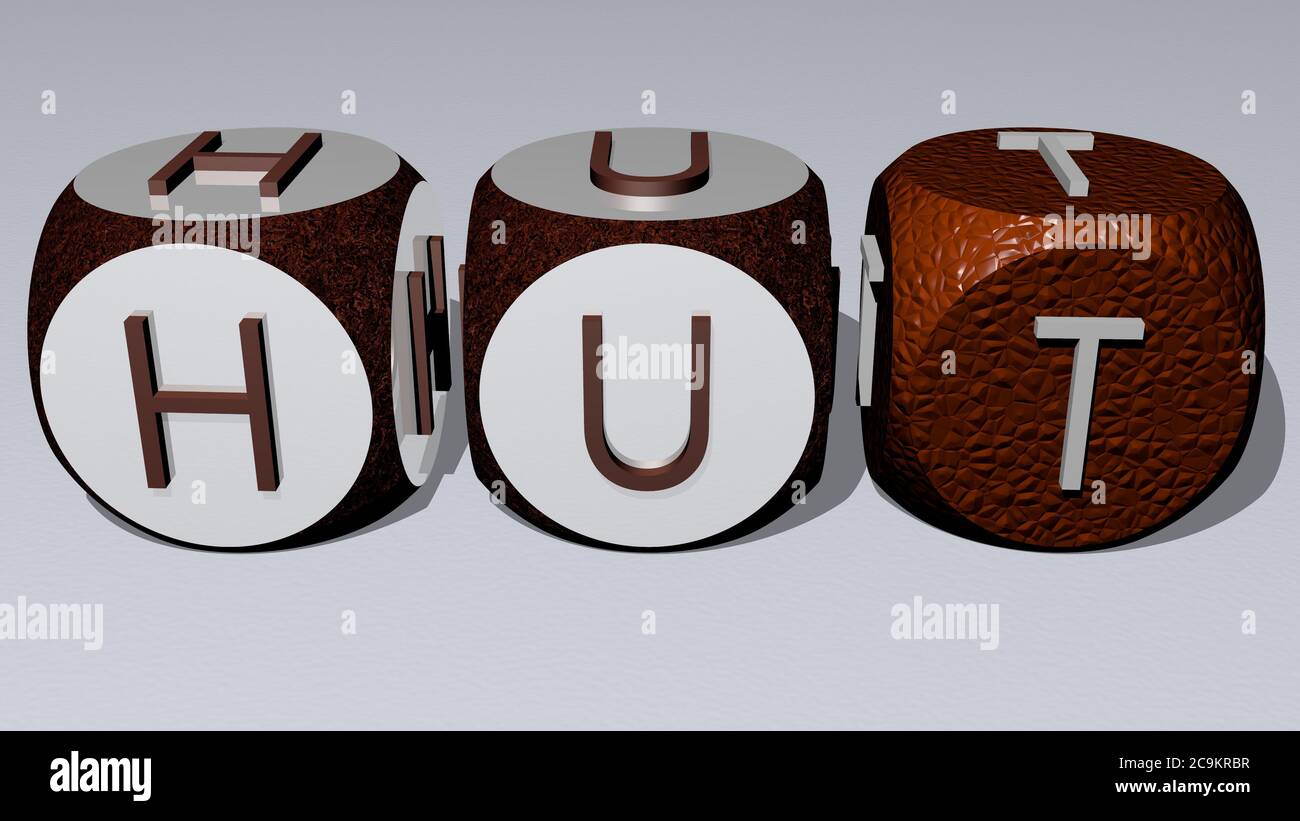 combination of hut built by cubic letters from the top perspective ...