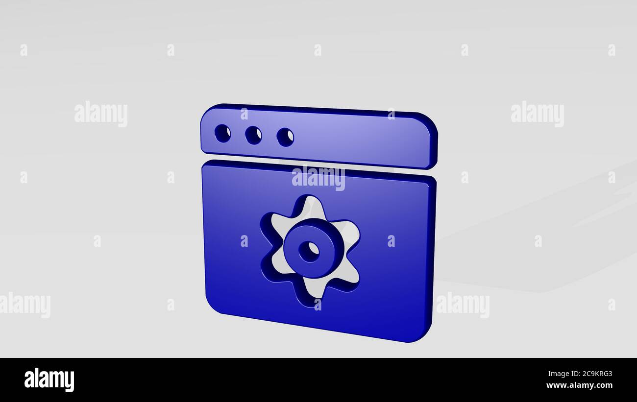 COG BROWSER stand with shadow. 3D illustration of metallic sculpture ...