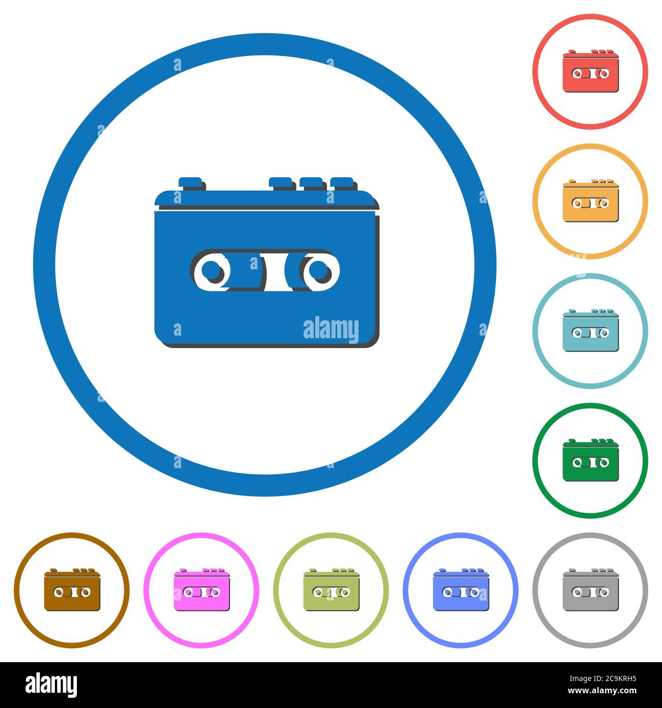 Vintage retro walkman flat color vector icons with shadows in round ...