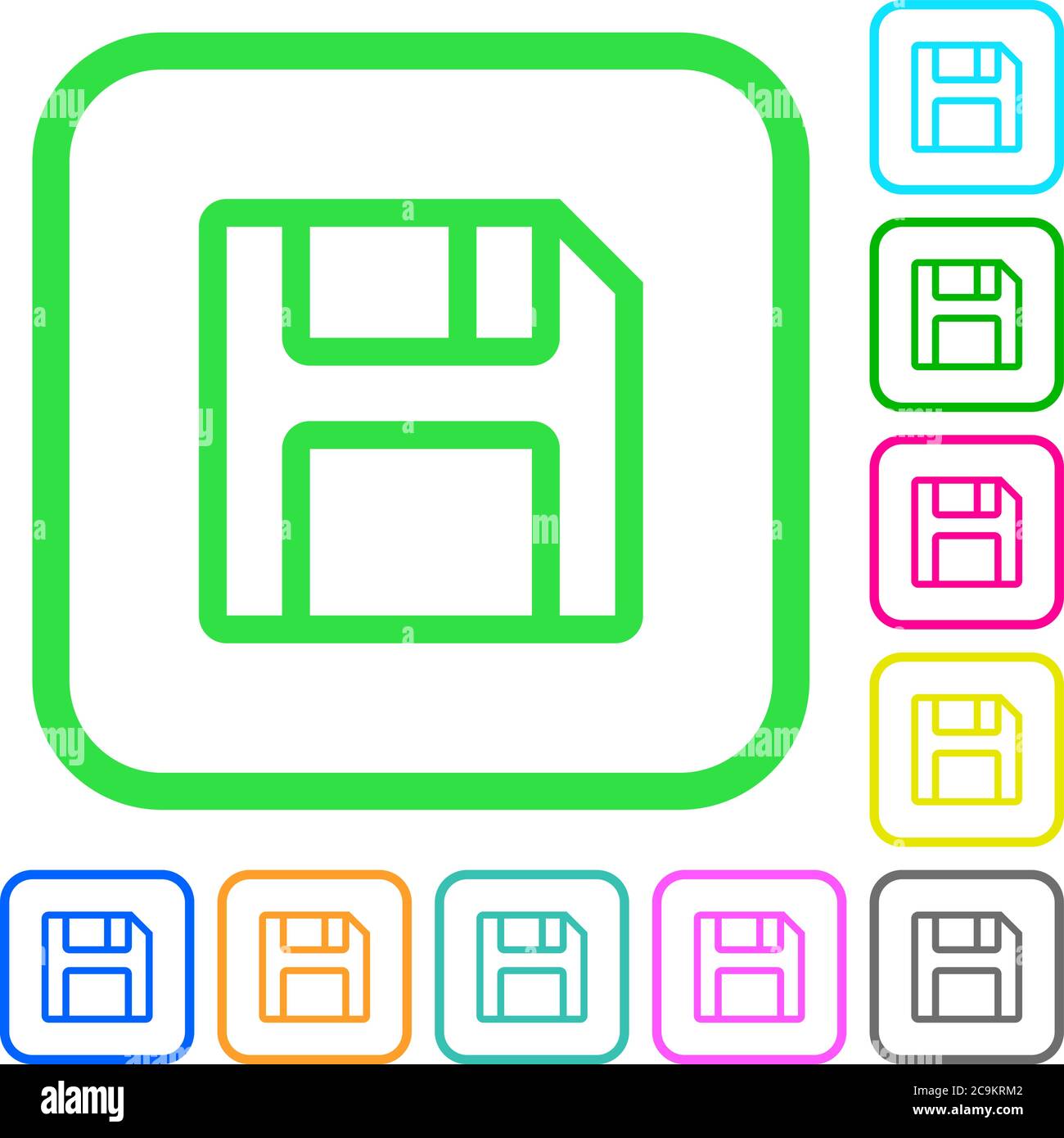 Floppy disk as save symbol vivid colored flat icons in curved borders ...
