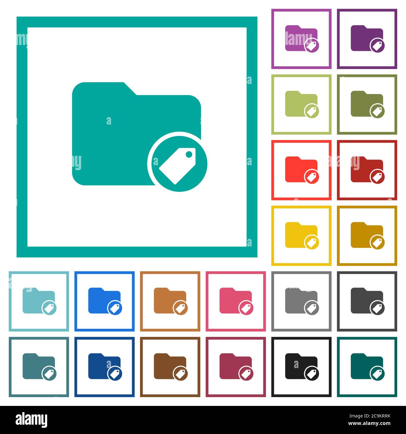 Tagging directory flat color icons with quadrant frames on white ...