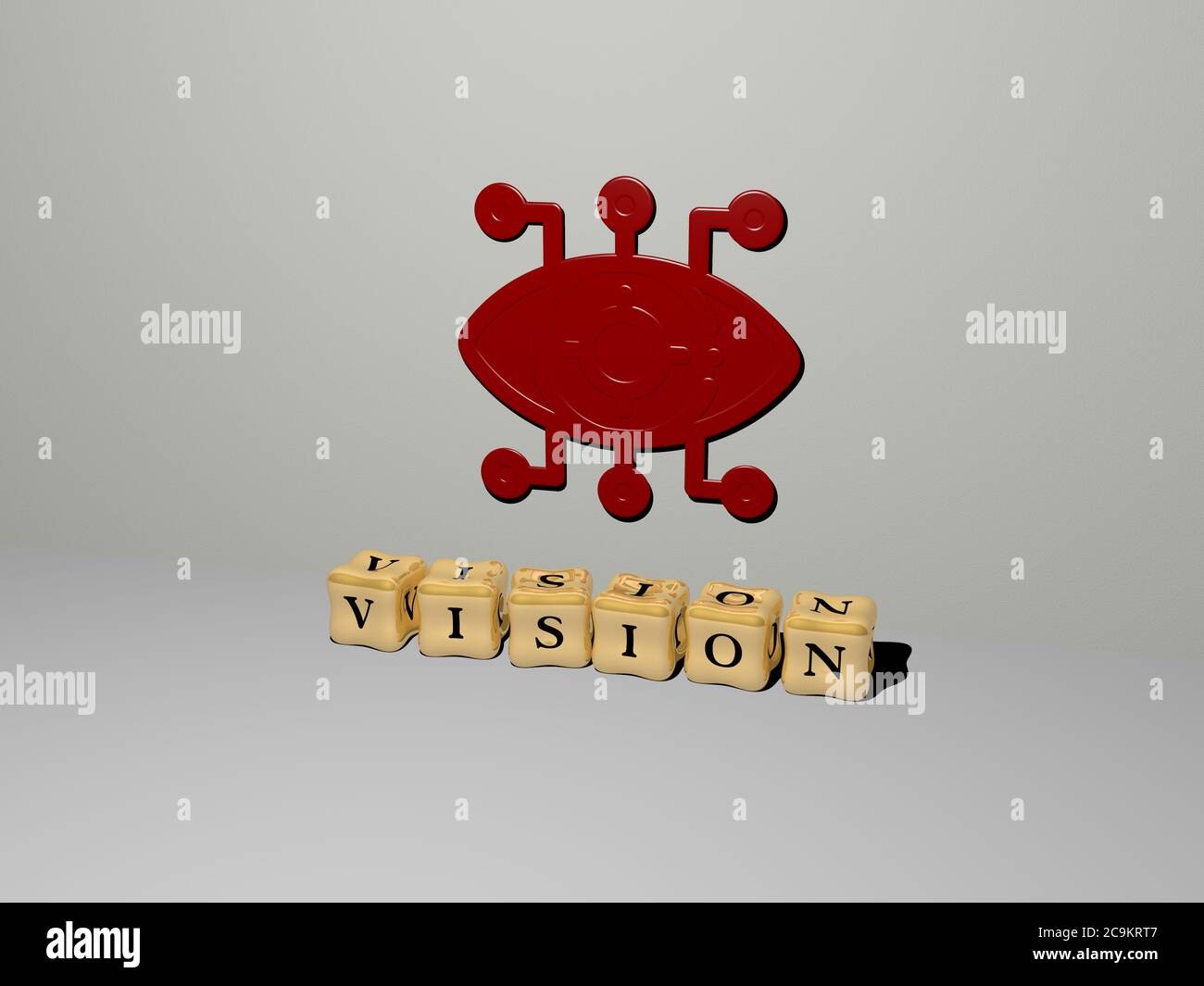 3D representation of VISION with icon on the wall and text arranged by ...