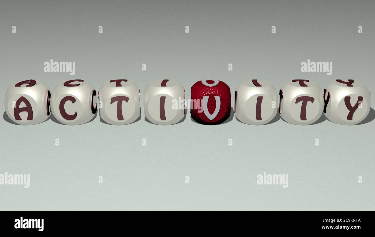 crosswords of ACTIVITY arranged by cubic letters on a mirror floor ...