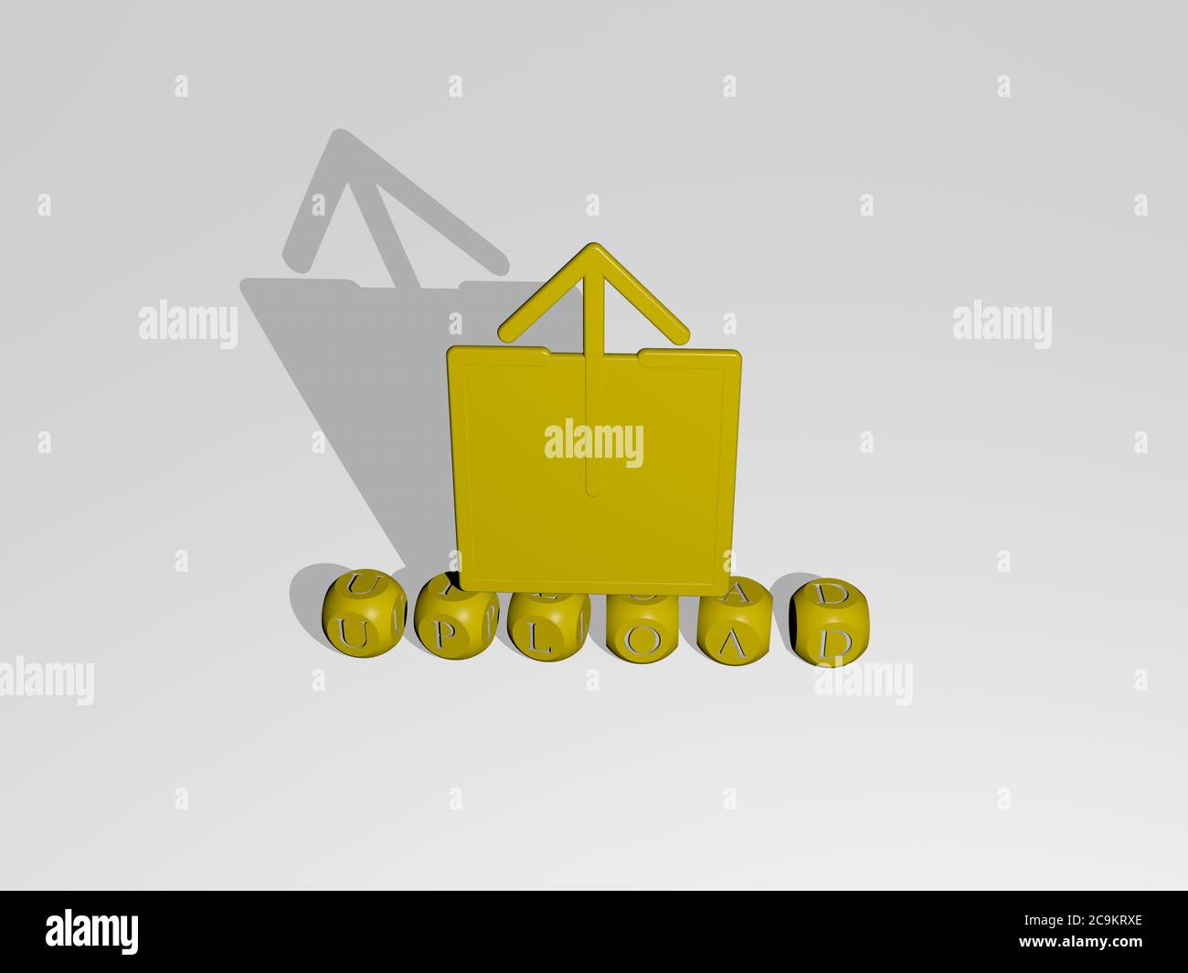 3D illustration of UPLOAD graphics and text made by metallic dice ...