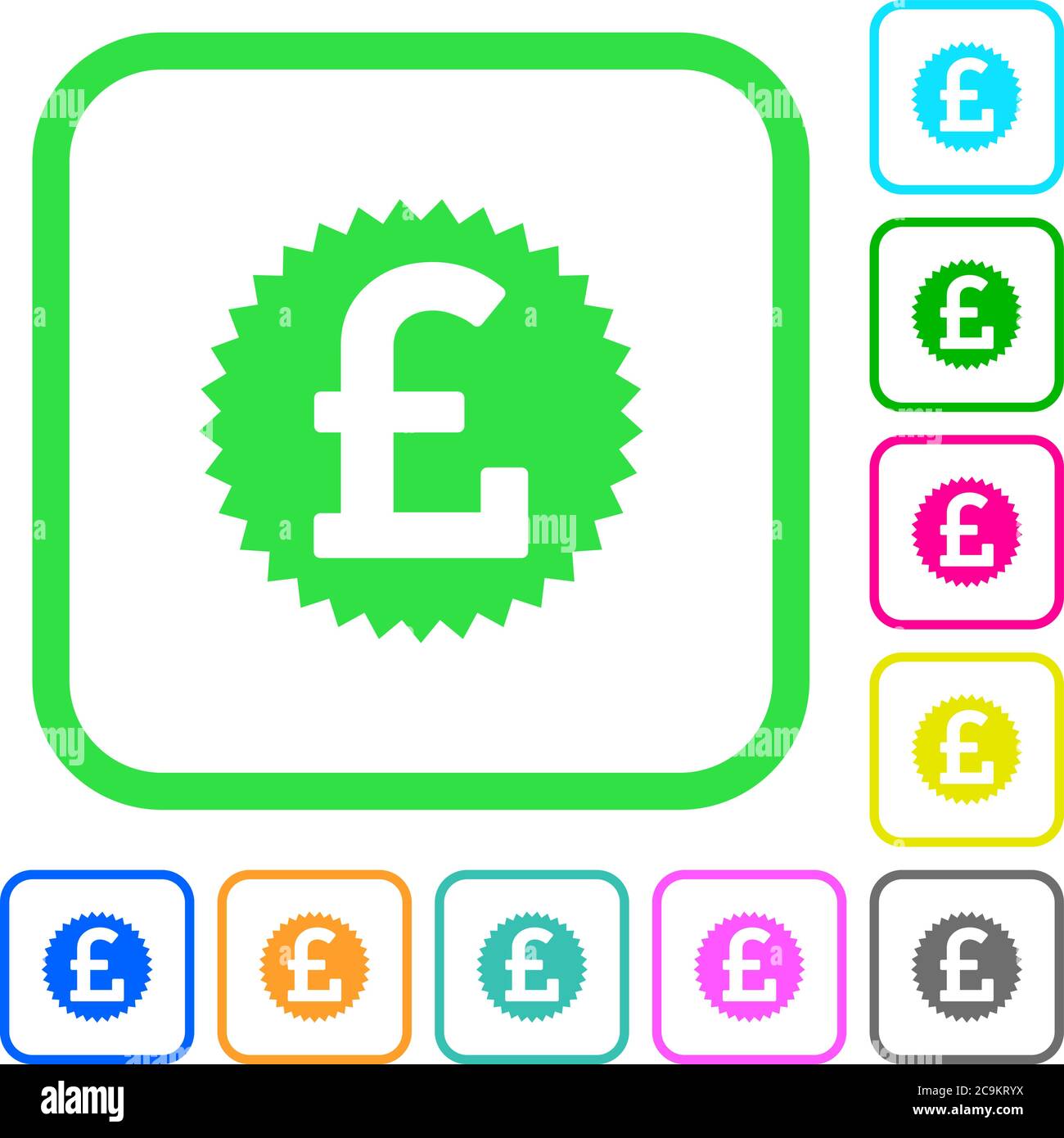 Pound sticker vivid colored flat icons in curved borders on white ...
