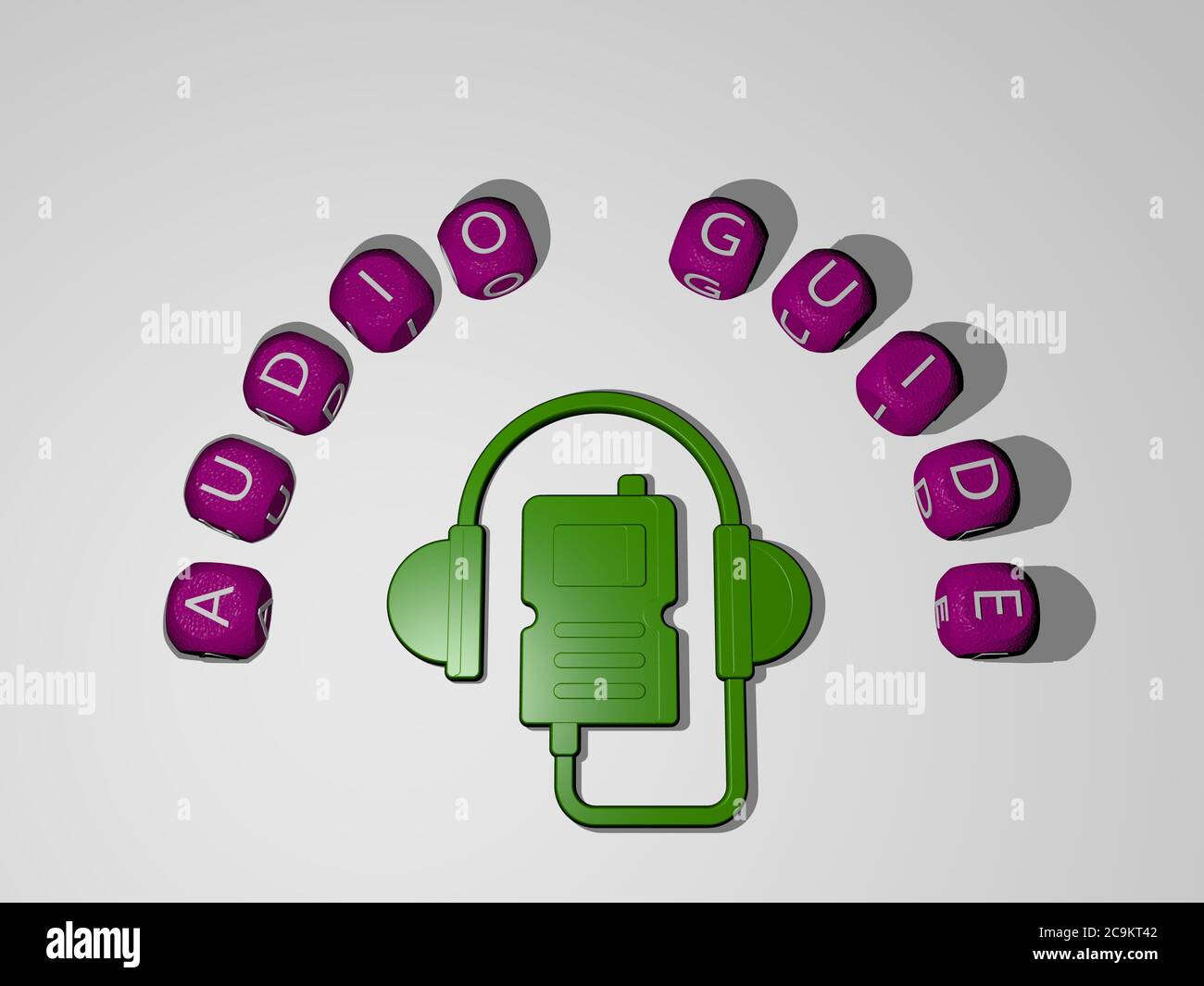 3D representation of audio guide with icon on the wall and text ...