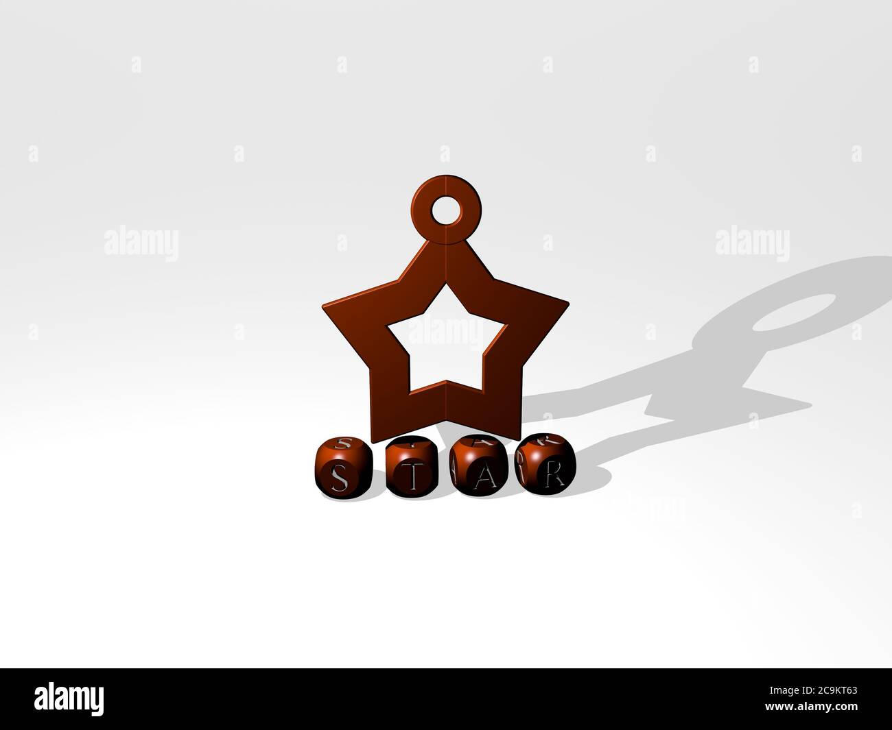3D graphical image of star vertically along with text built by metallic ...
