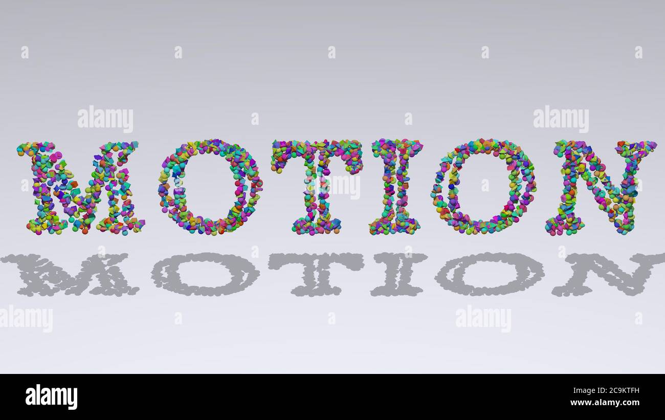 motion: 3D illustration of the text made of small objects over a white ...
