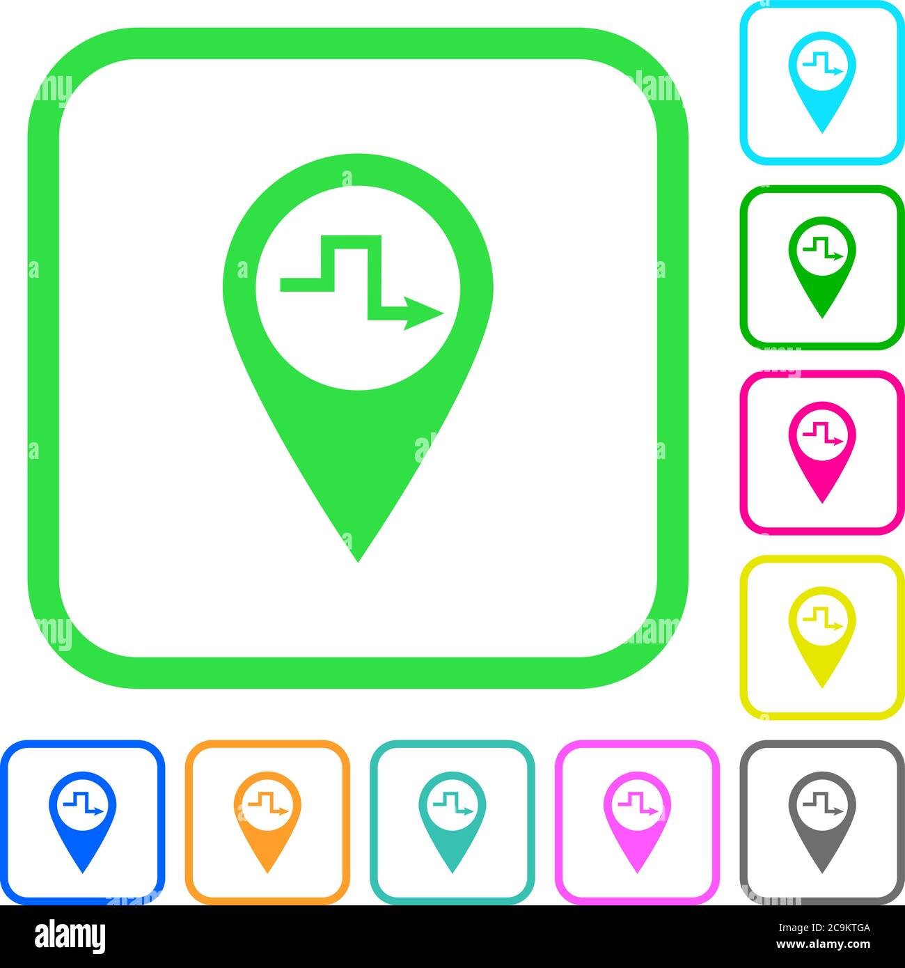 Route planning vivid colored flat icons in curved borders on white ...