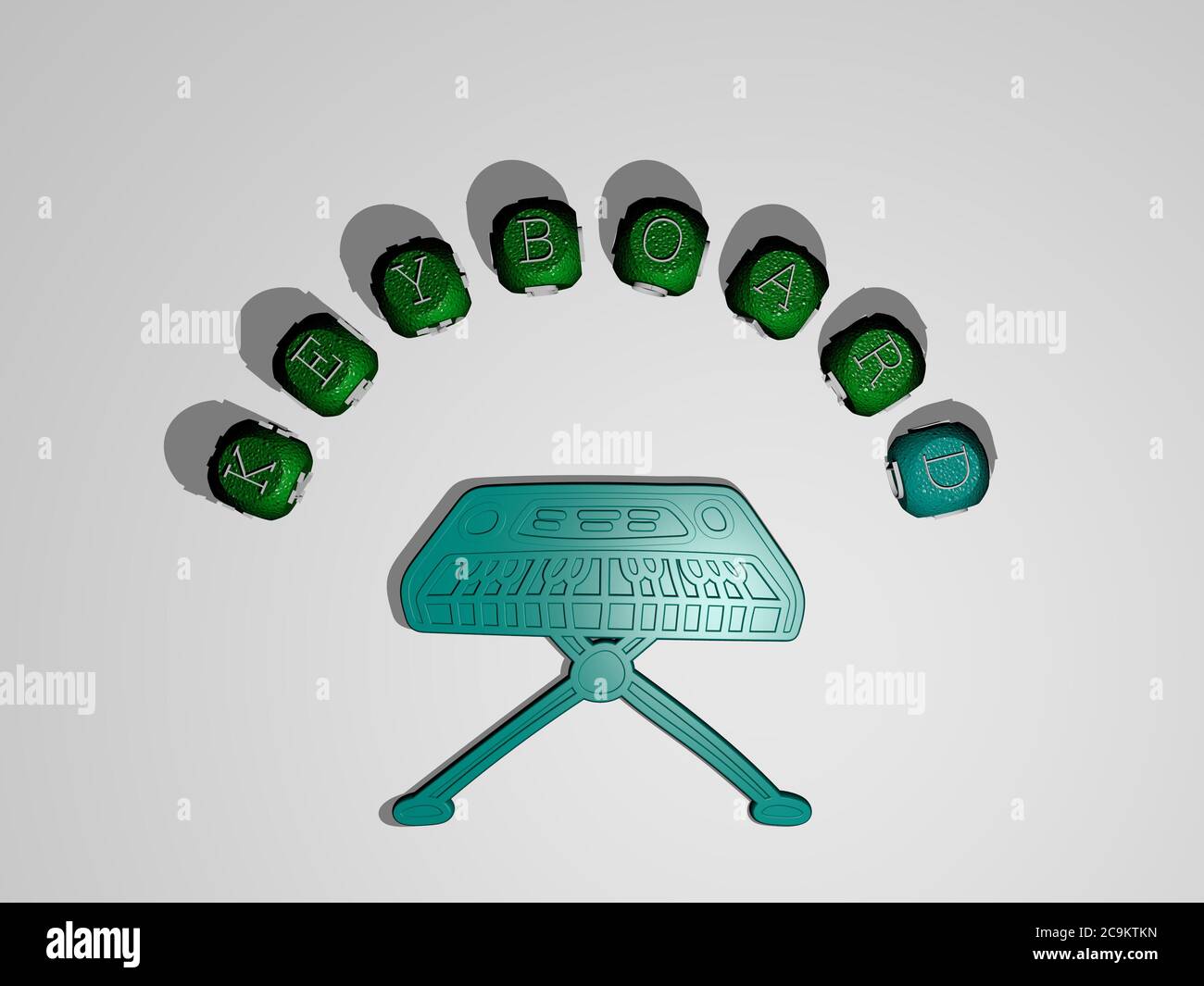 3D representation of keyboard with icon on the wall and text arranged ...