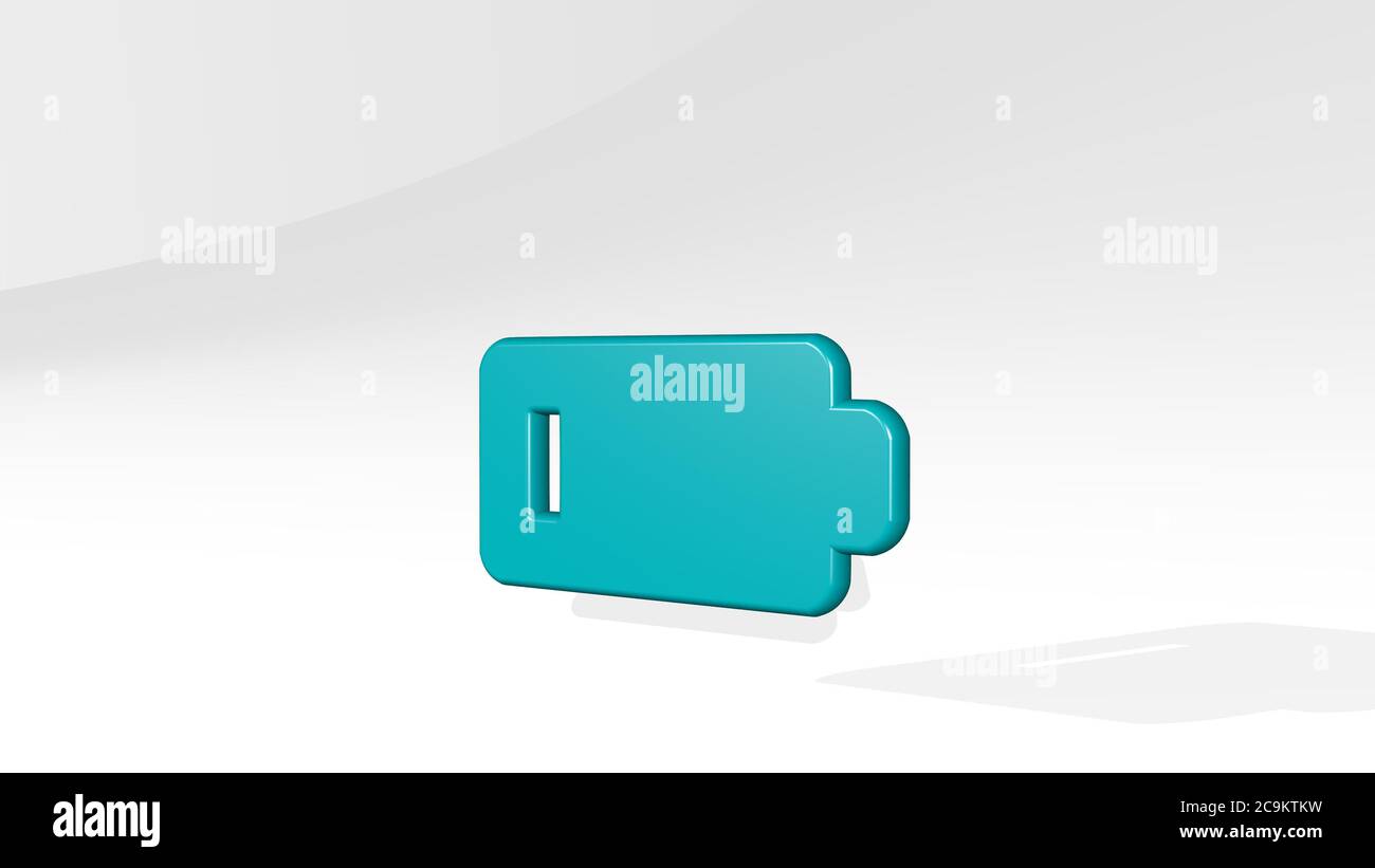 CHARGING BATTERY LOW stand with shadow. 3D illustration of metallic ...
