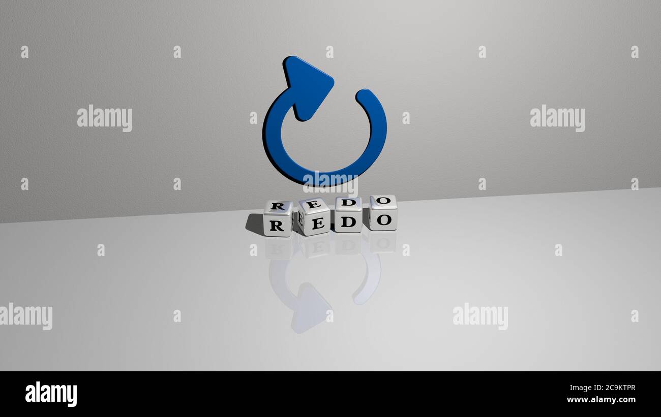 3D representation of redo with icon on the wall and text arranged by ...
