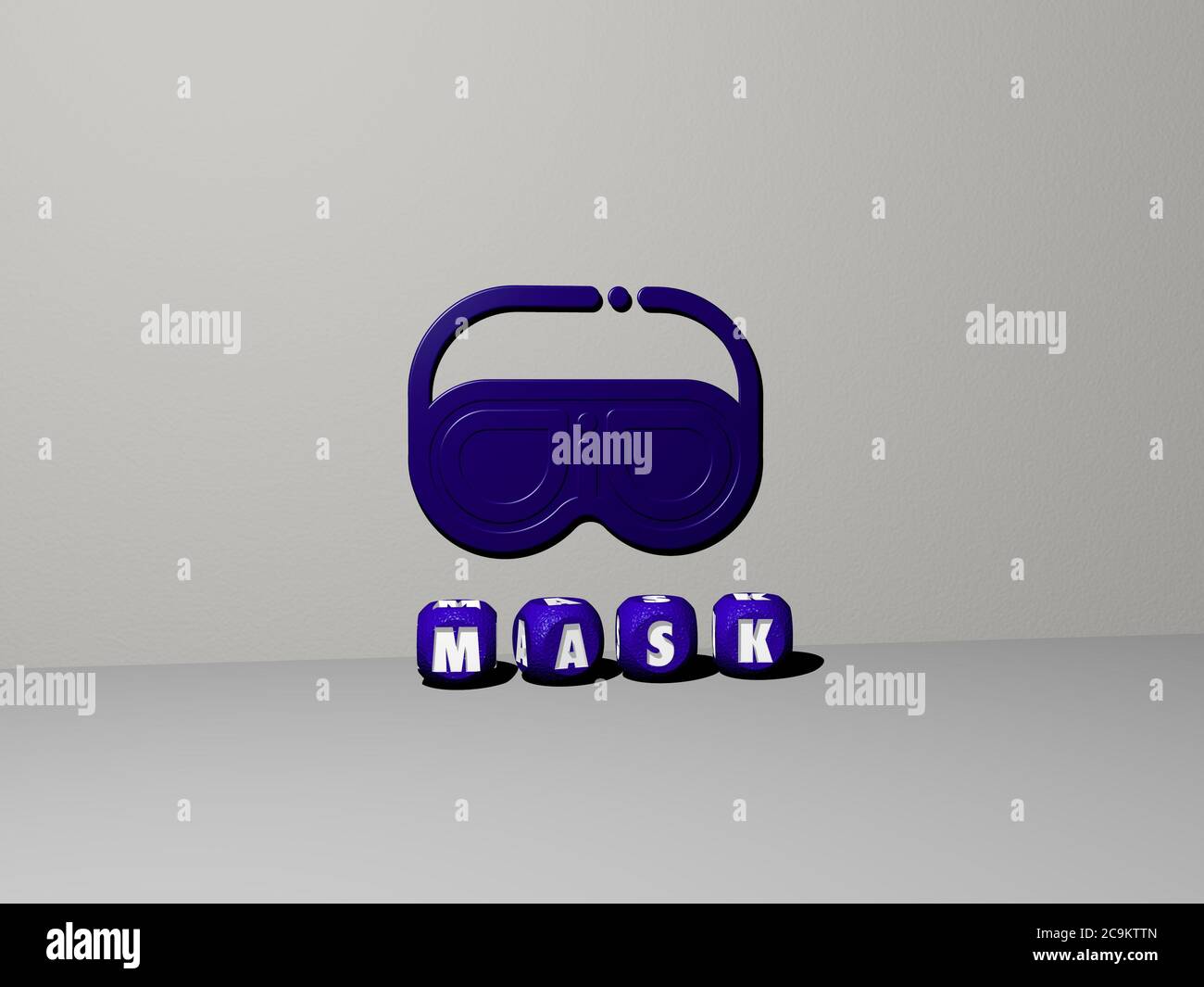 3D illustration of MASK graphics and text made by metallic dice letters ...