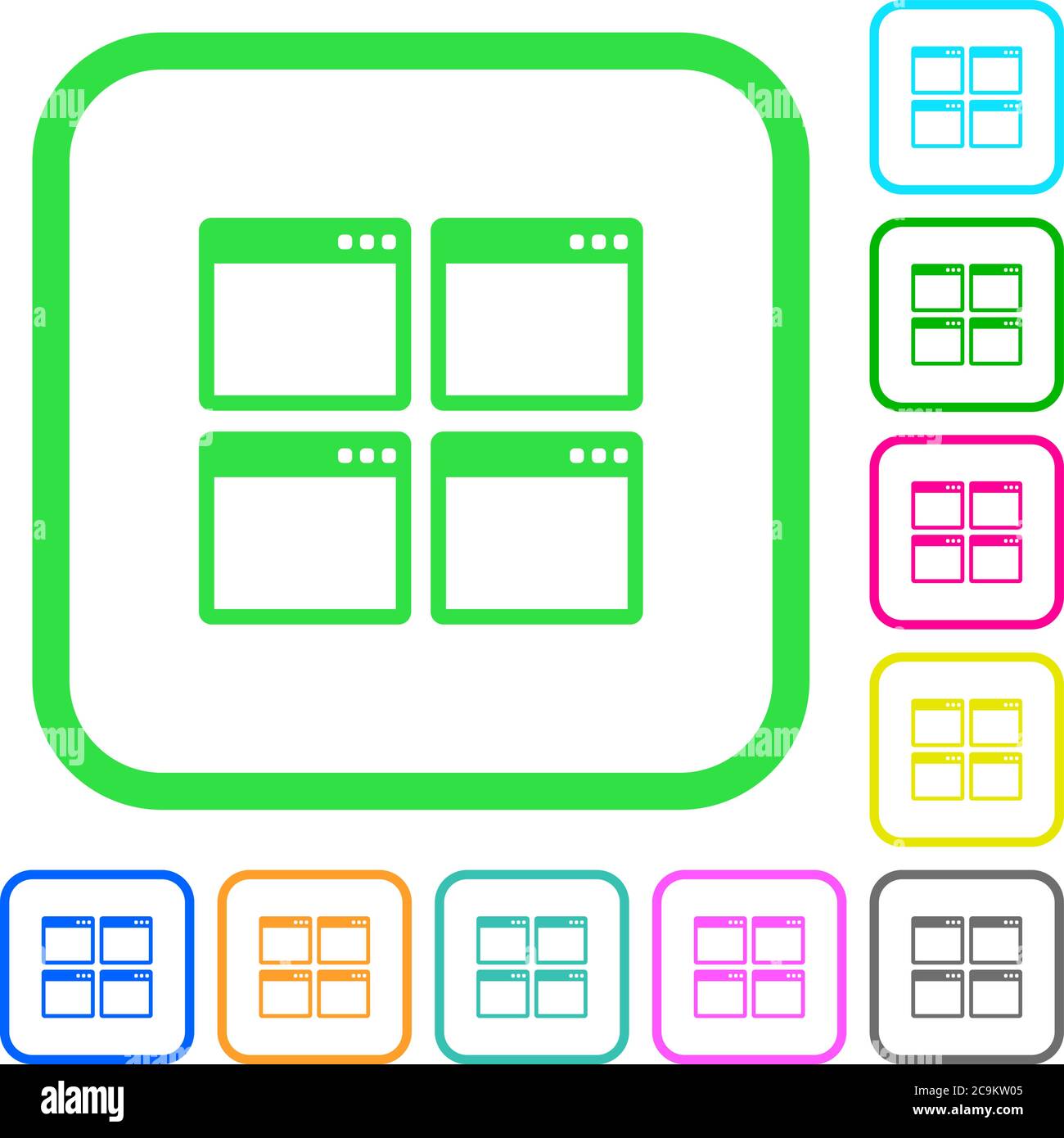 Mosaic window view mode vivid colored flat icons in curved borders on ...