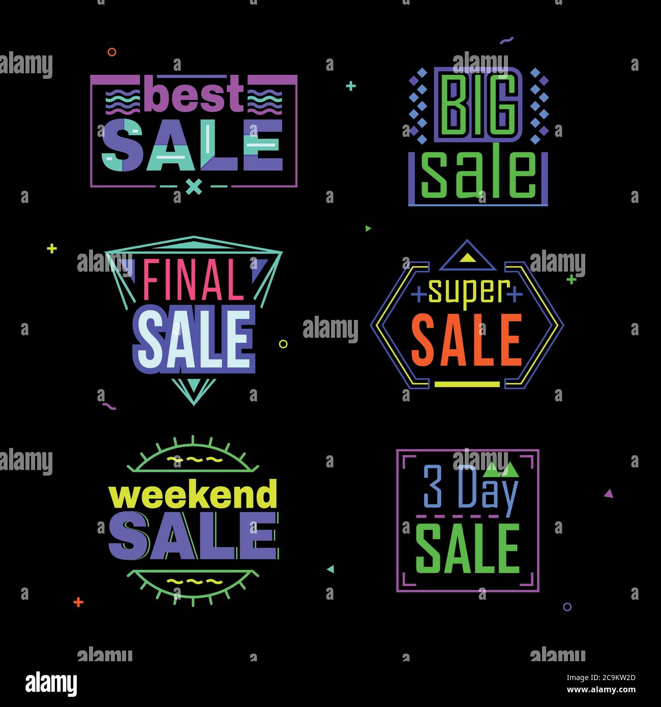 Neon Sale badges design. Vector illustration. Isolated vector sign ...