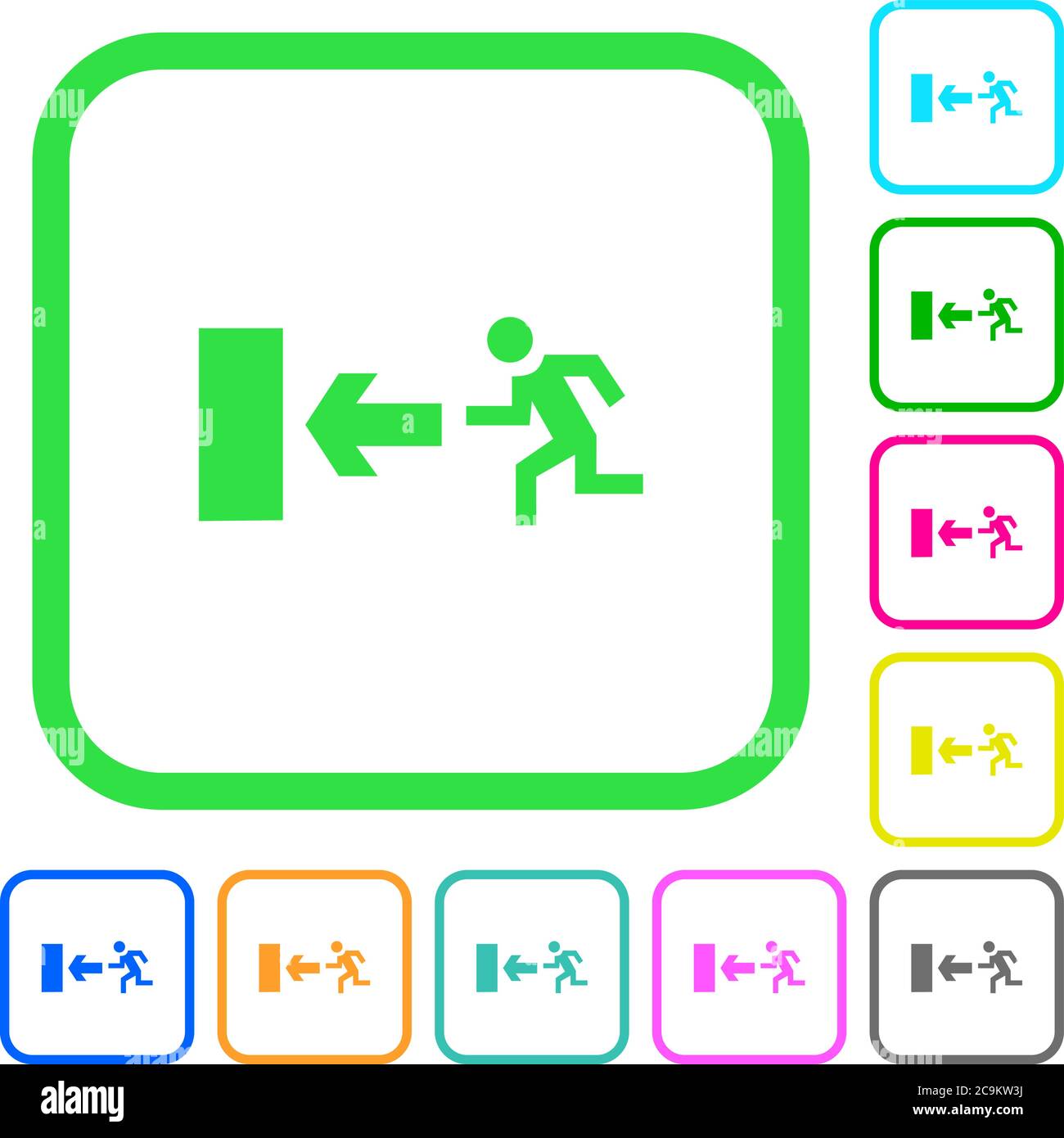 Exit sign vivid colored flat icons in curved borders on white ...