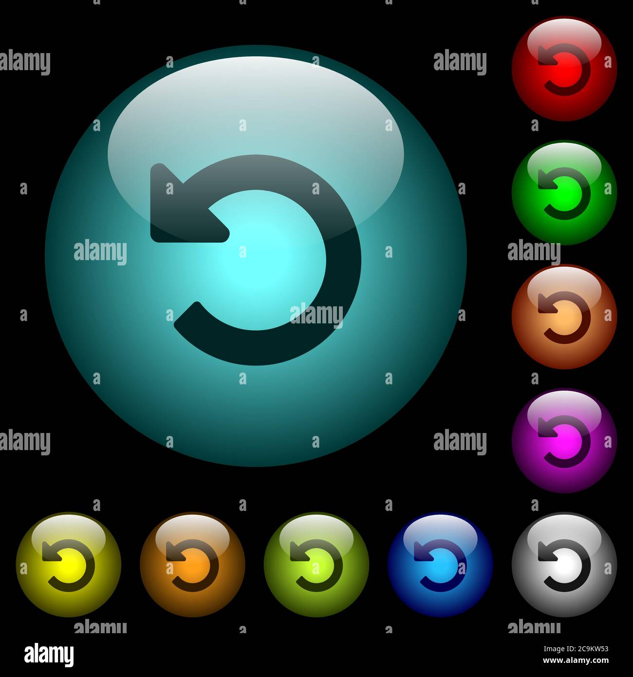 Undo changes icons in color illuminated spherical glass buttons on ...
