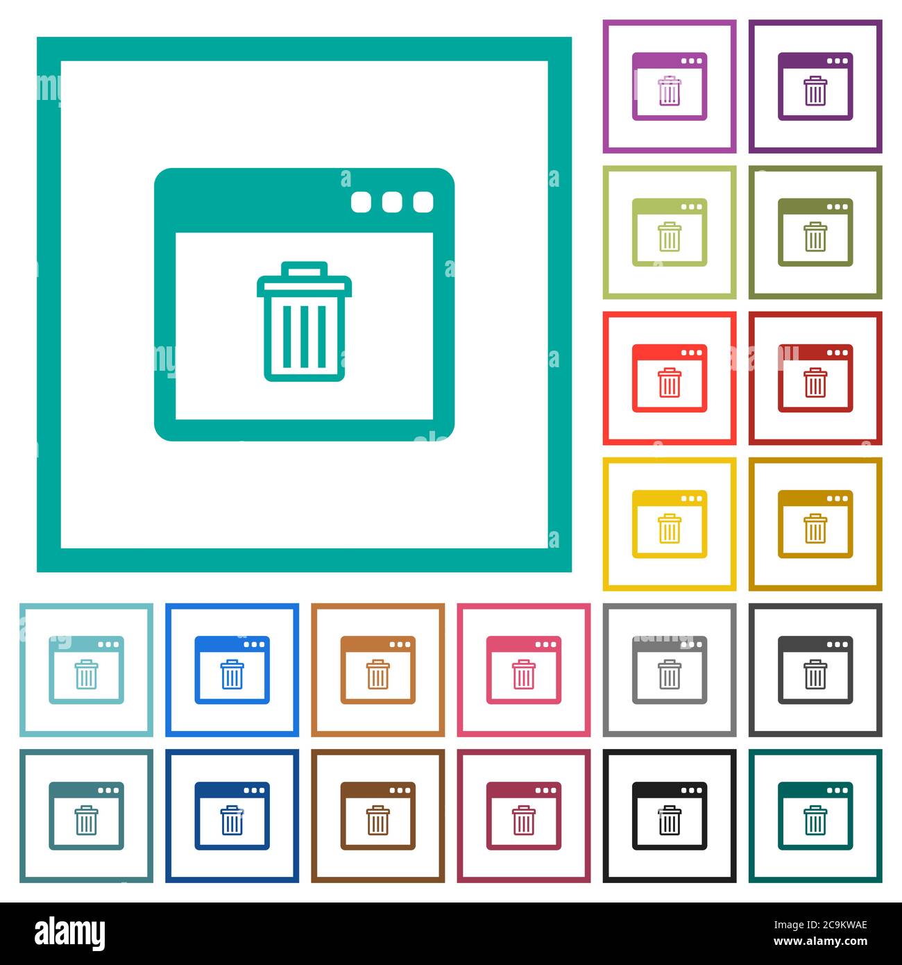 Application delete flat color icons with quadrant frames on white ...