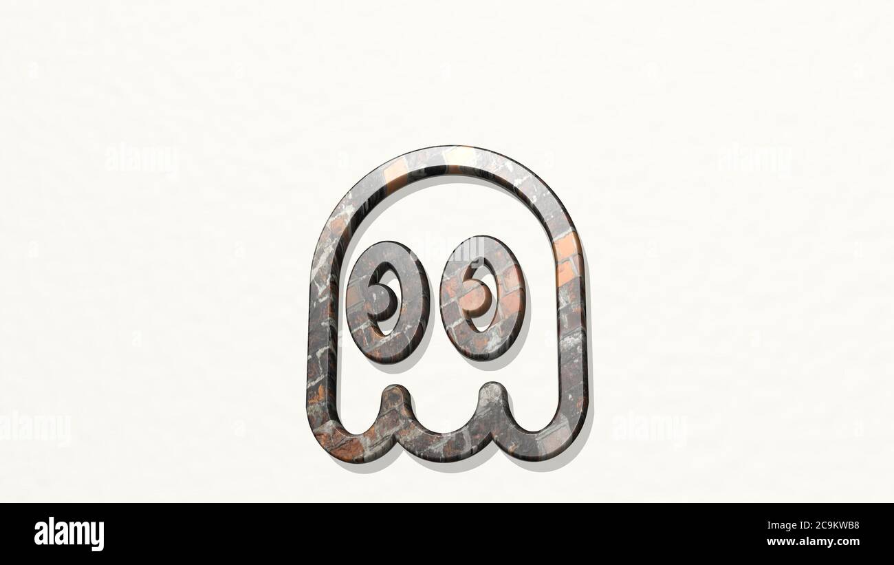 video game pacman enemy made by 3D illustration of a shiny metallic ...