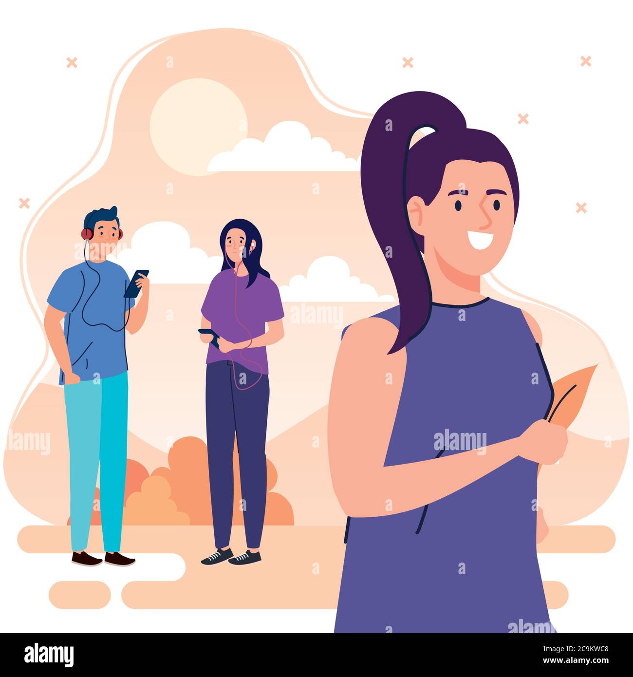 group people performing leisure outdoor activities Stock Vector Image ...