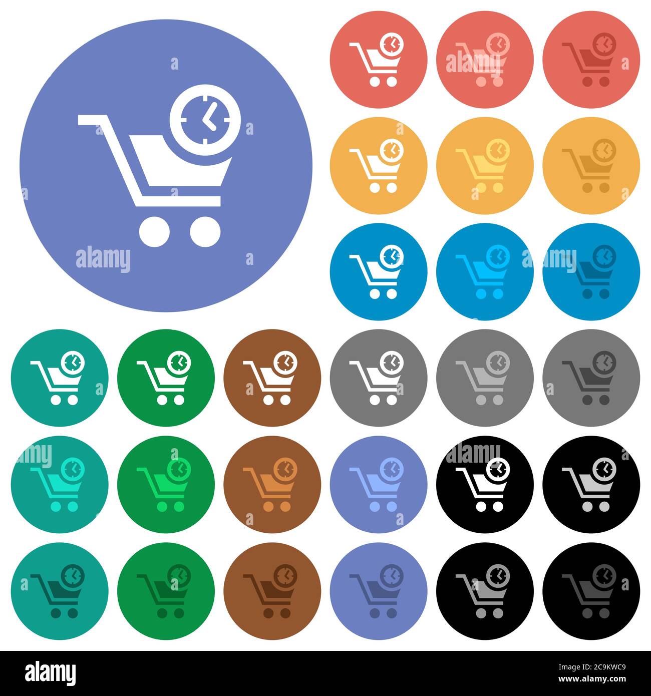 Instant purchase multi colored flat icons on round backgrounds ...