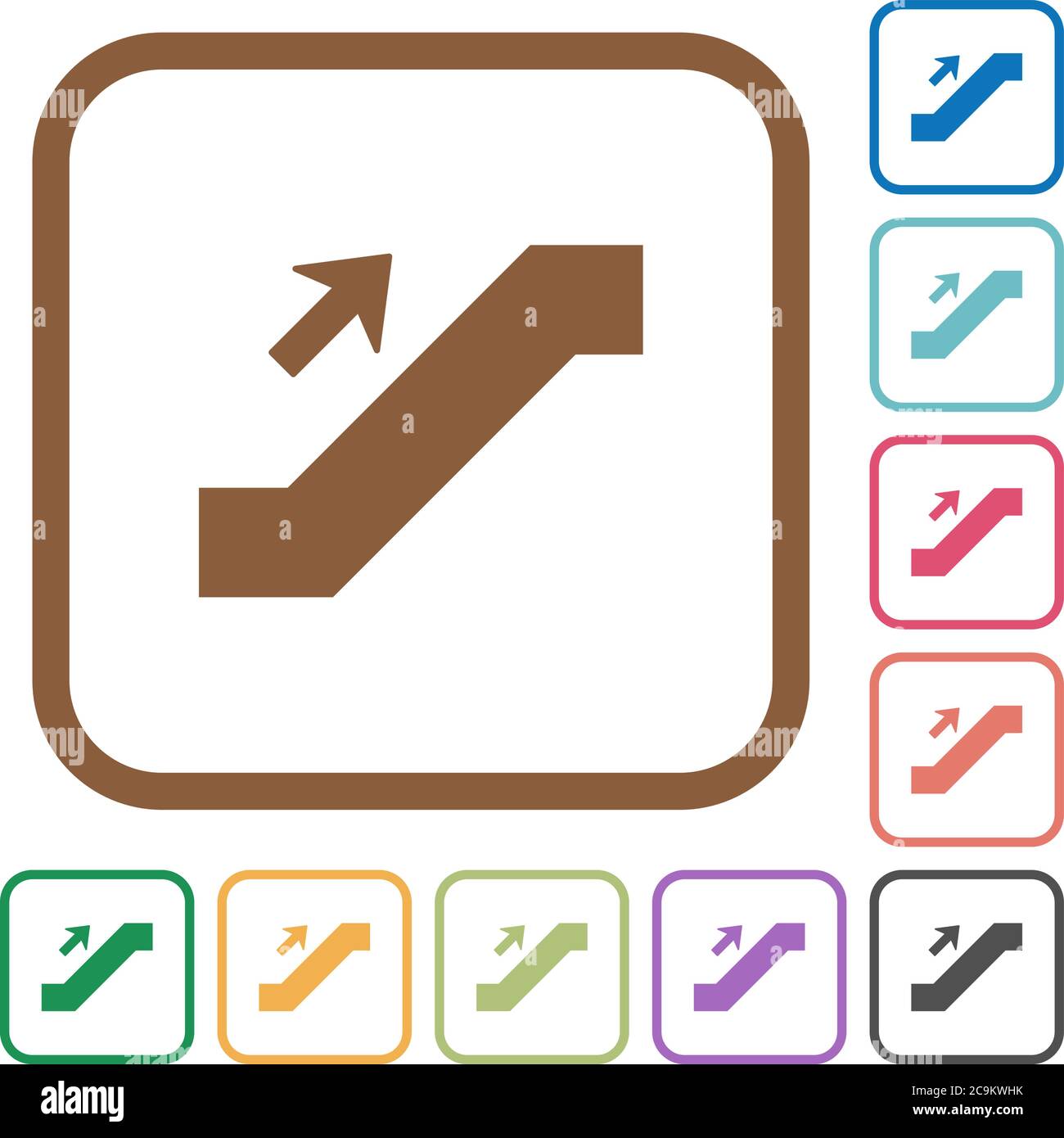 Escalator up sign simple icons in color rounded square frames on white ...
