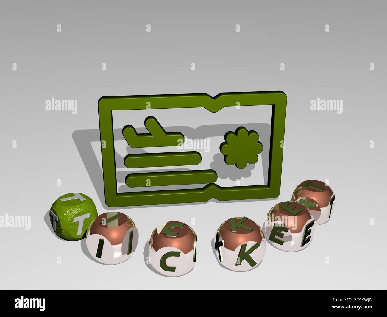 3D graphical image of ticket vertically along with text built around ...