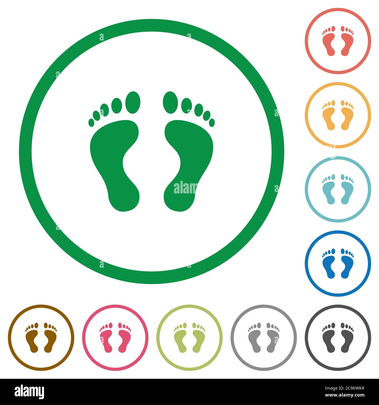 Human Footprints flat color icons in round outlines on white background ...