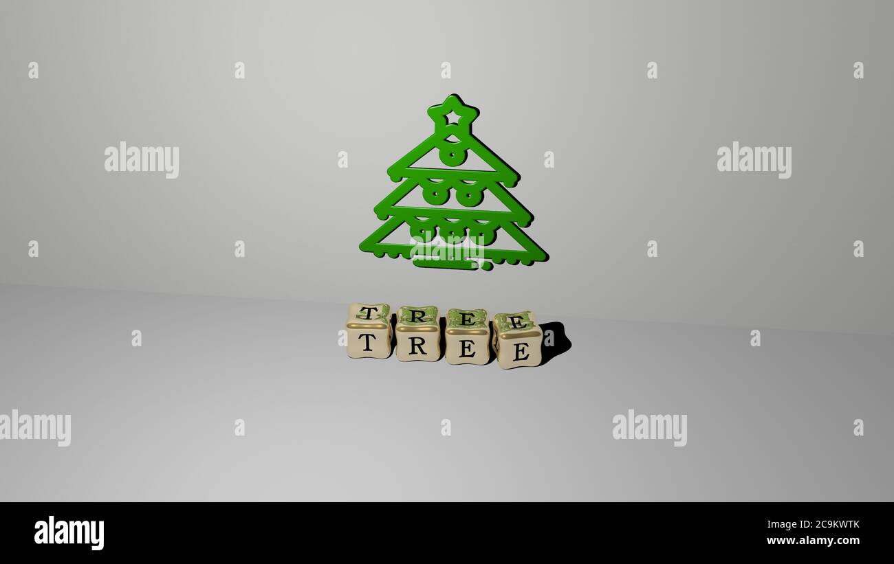 3D representation of TREE with icon on the wall and text arranged by ...