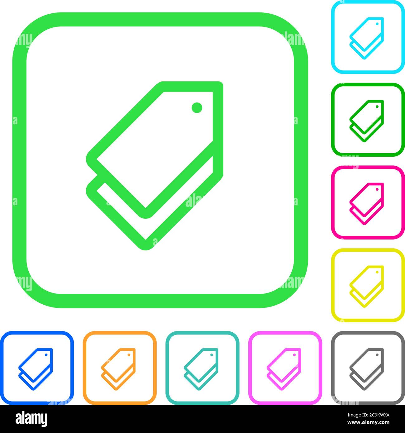 Multiple tags vivid colored flat icons in curved borders on white ...