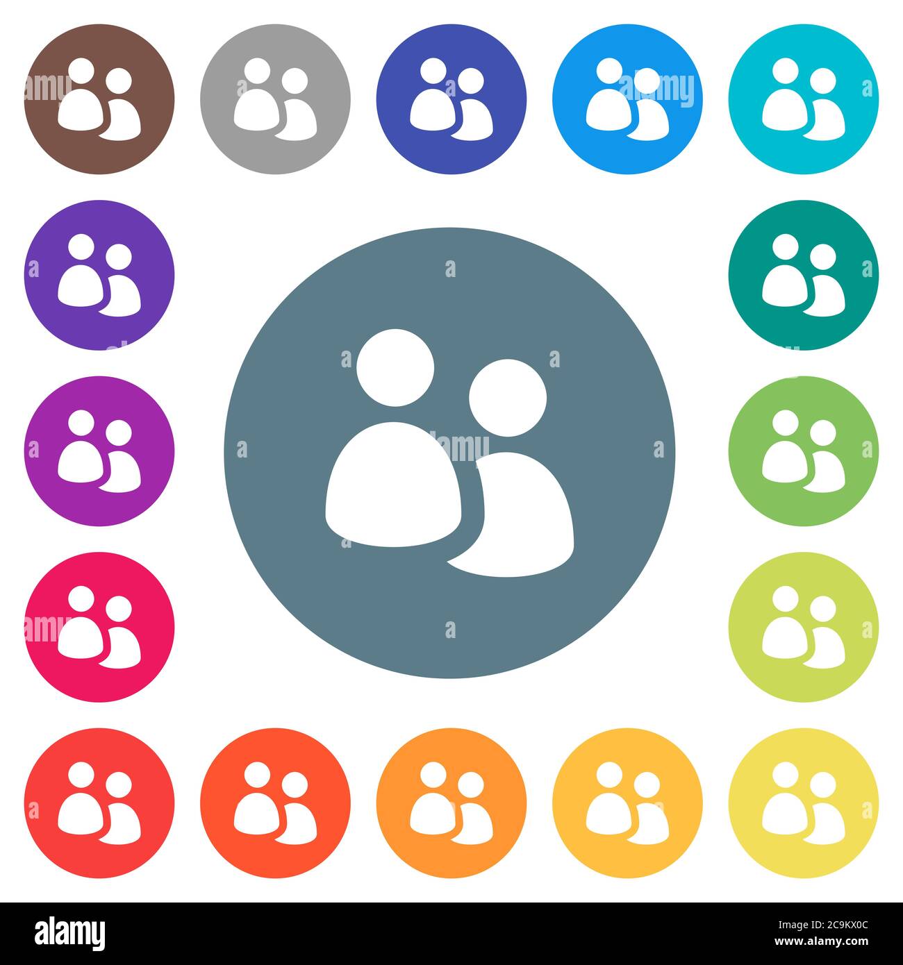 User group flat white icons on round color backgrounds. 17 background ...