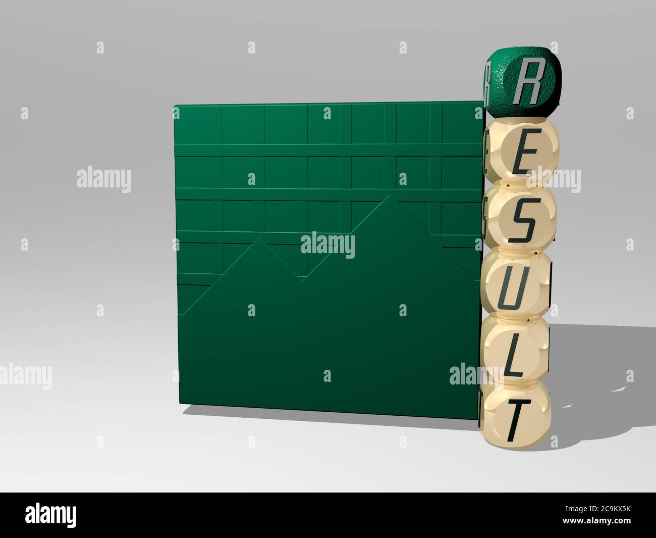 3D graphical image of result vertically along with text built around ...