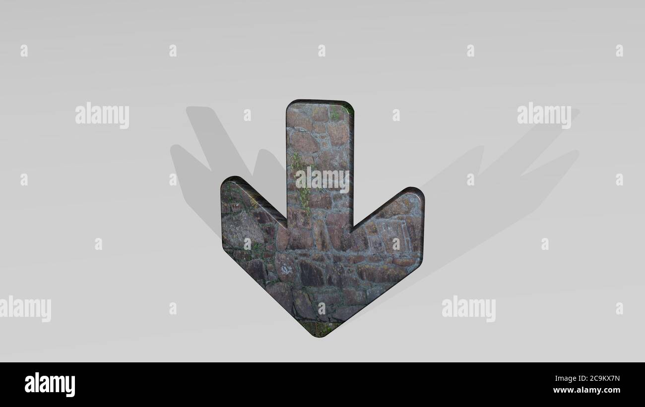 ARROW THICK DOWN casting shadow with two lights. 3D illustration of ...