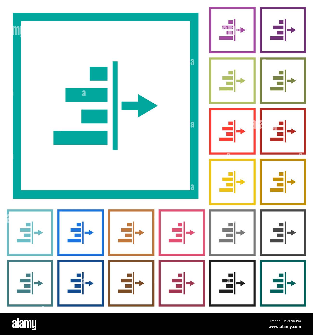 Decrease right indentation of content flat color icons with quadrant frames on white background ...