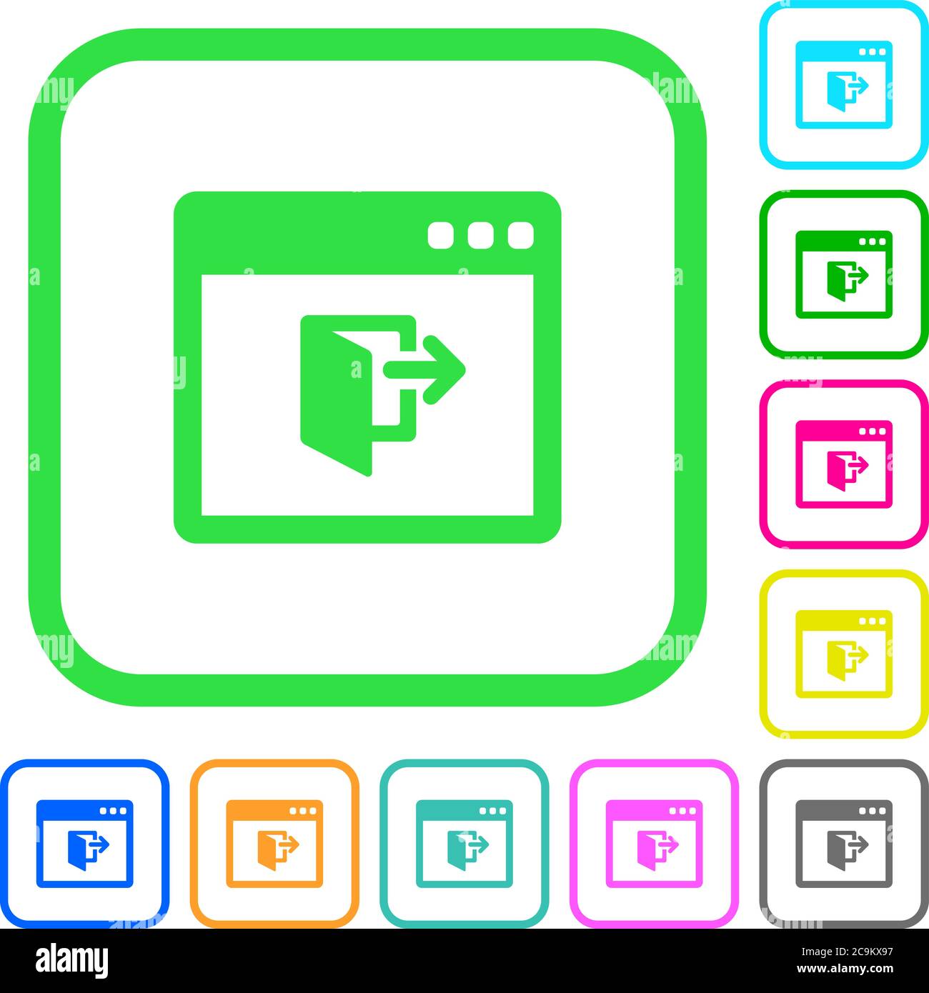 Application exit vivid colored flat icons in curved borders on white ...