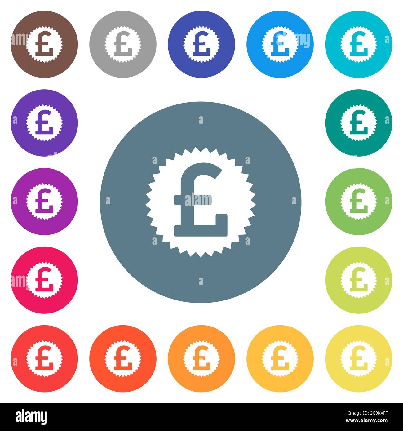 Pound sticker flat white icons on round color backgrounds. 17 ...