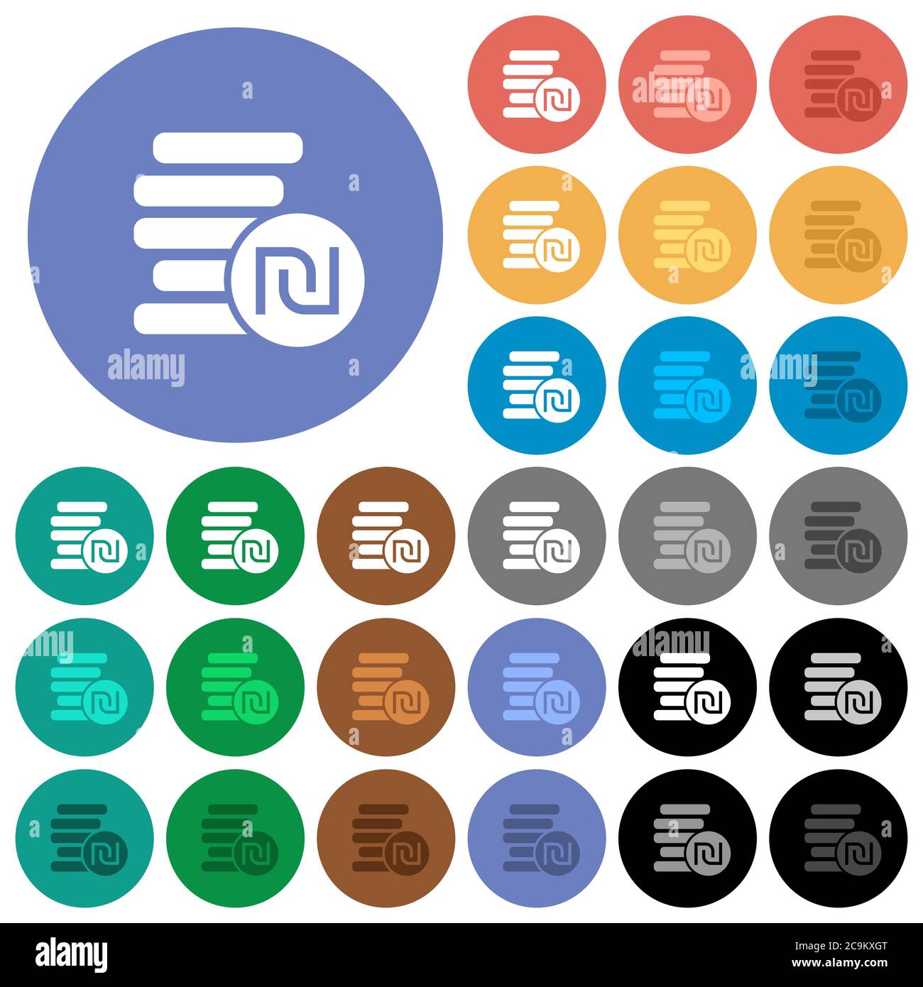 Israeli new Shekel coins multi colored flat icons on round backgrounds ...