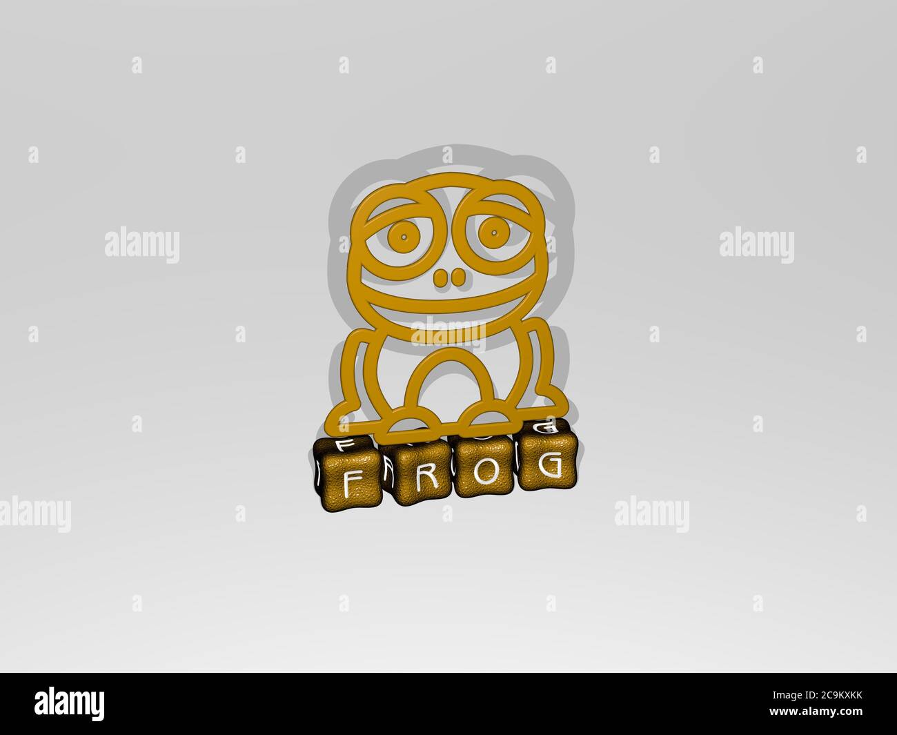 3D illustration of FROG graphics and text made by metallic dice letters ...