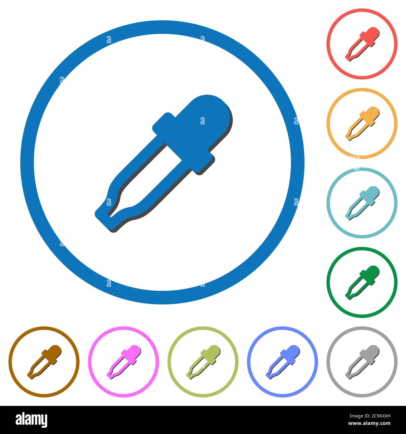 Color picker flat color vector icons with shadows in round outlines on ...